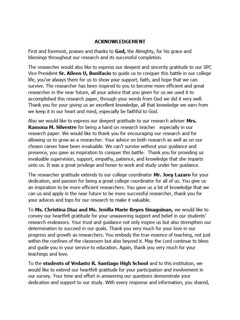 Acknowledgement For Research | PDF