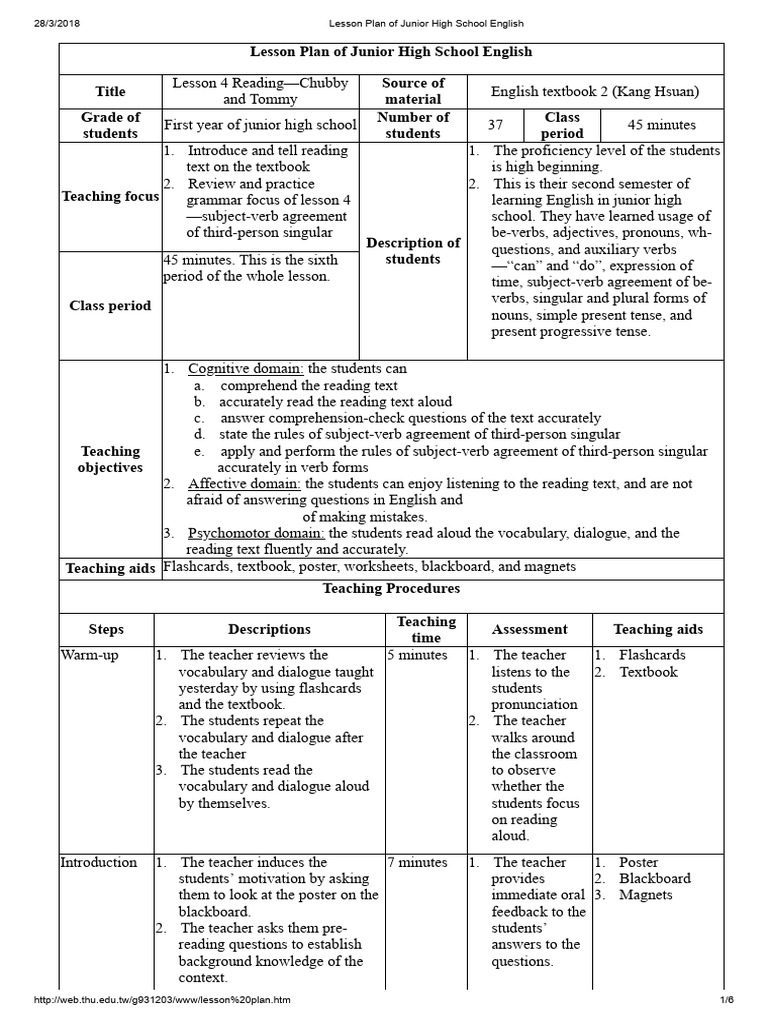 Lesson Plan of Junior High School English | Download Free PDF | Verb ...