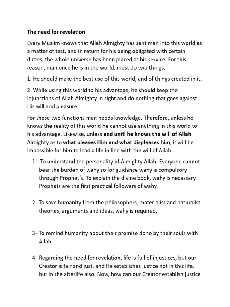 Signifciance and Need of Wahi | PDF | Prophets And Messengers In Islam ...