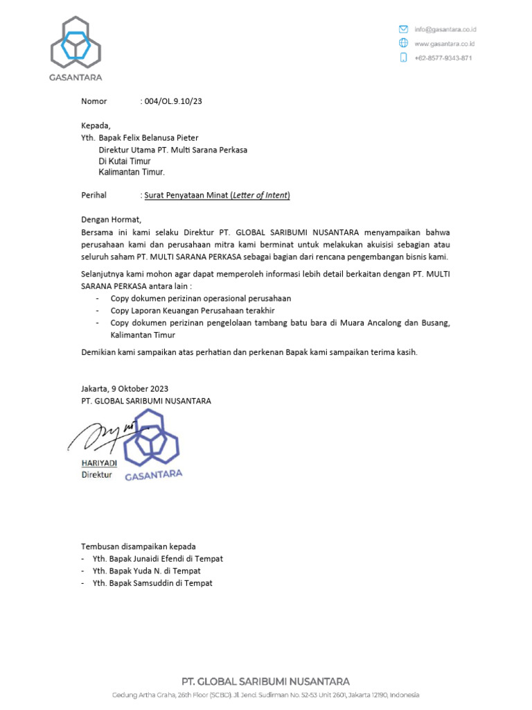 Surat Minat Akuisisi PT Multi Sarana | PDF | Bisnis