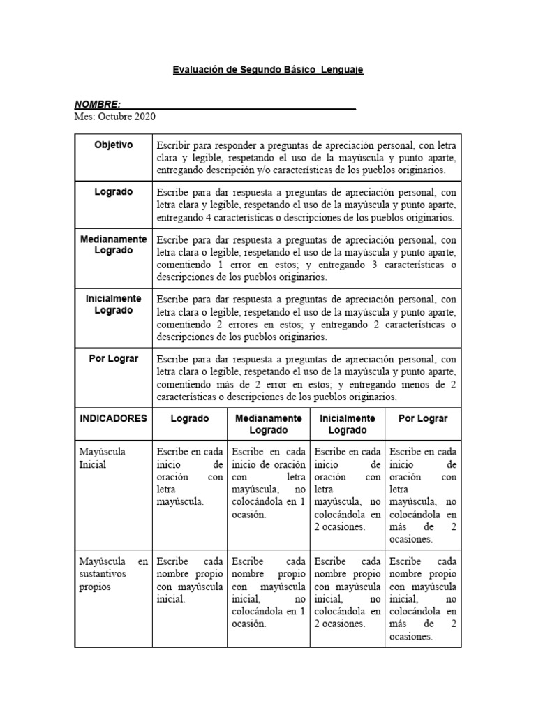 Evaluación de Escritura en Segundo Básico | PDF | Caso de carta ...