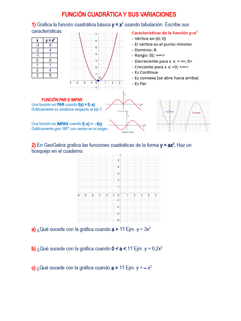 Práctica Función Cuadratica | PDF | Funciones y mapeos | Análisis matemático