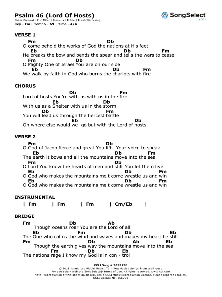 Psalm 46 (Lord of Hosts) - Chords-Fm | PDF | Bible Content | Books Of ...