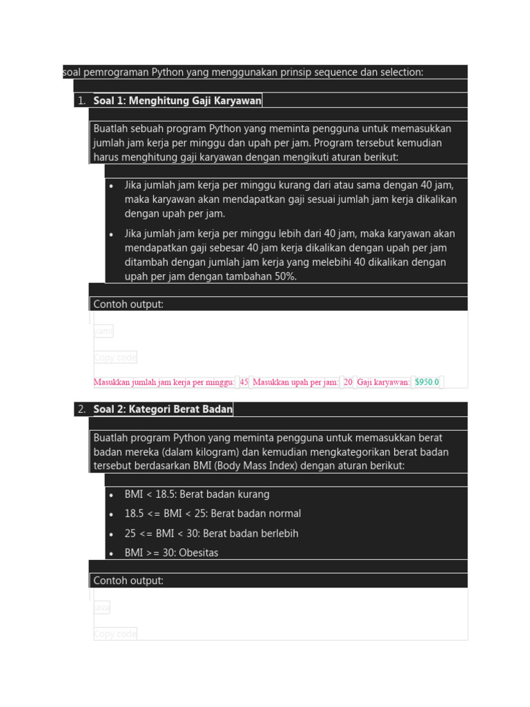 soal pemrograman Python yang menggunakan prinsip sequence dan selection ...