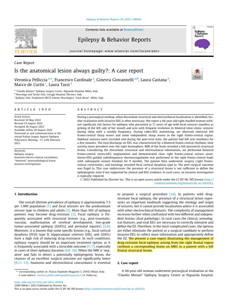 Is The Anatomical Lesion Always Guilty - A Case Report | PDF | Epilepsy ...