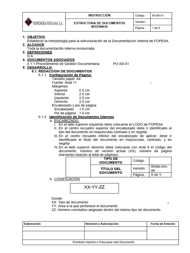 Estructura de Documentos Internos FOPESA | PDF