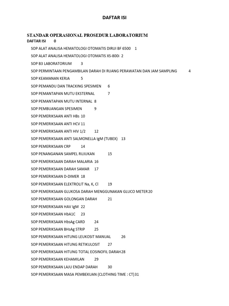 Daftar Isi Sop | PDF