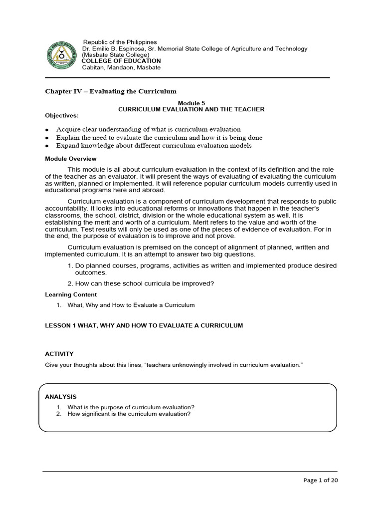 Module 5 (English 3) | PDF | Curriculum | Evaluation
