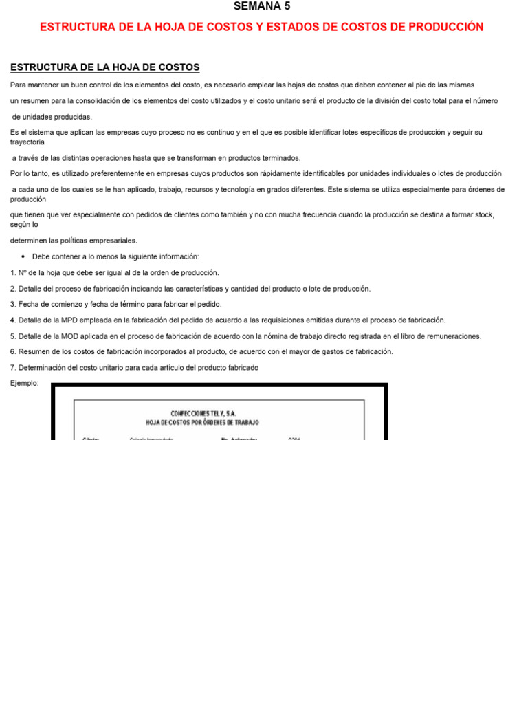Semana 5-Estructura de La Hoja de Costos | PDF | Costo | Business