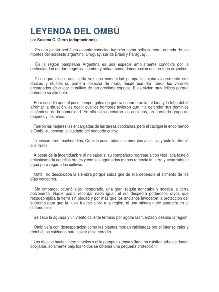 Leyenda Del Ombú, Urutaú, Lago Nahuel Huapí | PDF