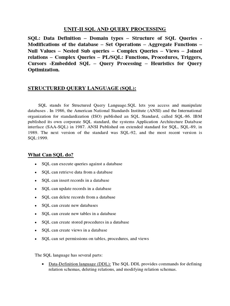 Unit 2 Notes Pdf Sql Relational Database 