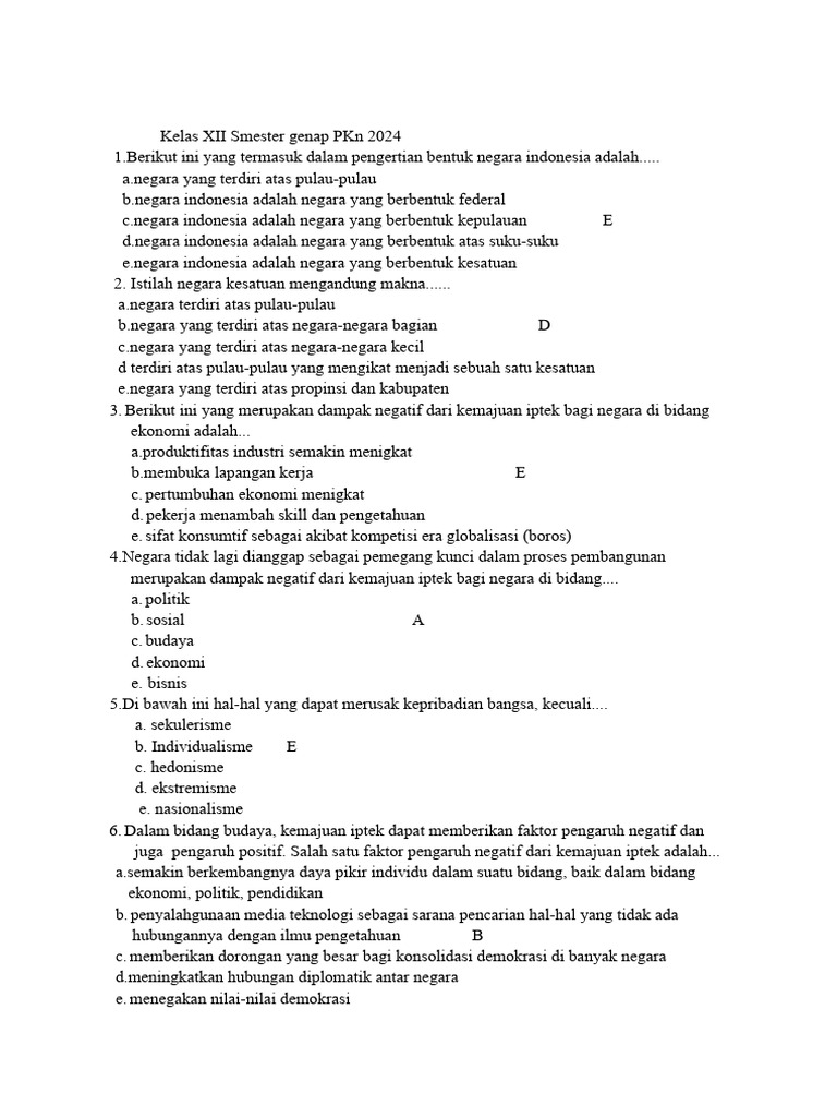 SOAL PKN Kelas XII, Genap 2024 Bina Ulama | PDF