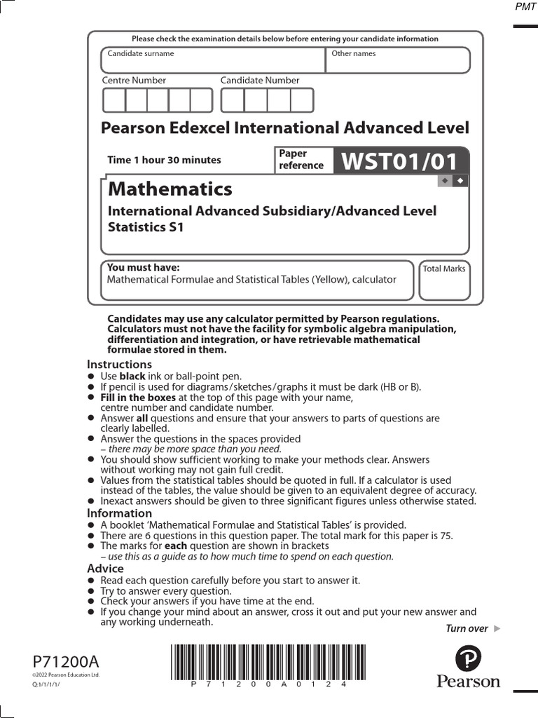 June 2022 QP - S1 Edexcel Math IAL | PDF | Regression Analysis | Linear Regression