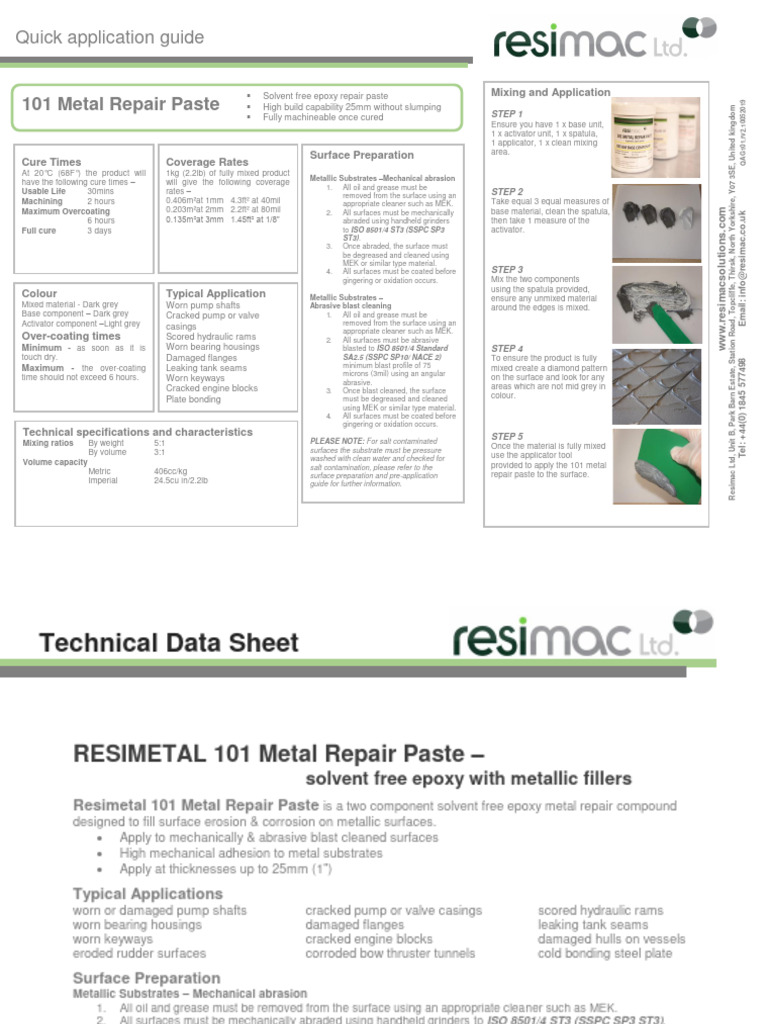 Product Specification Data Sheet - Resimac 101 | PDF | Abrasive | Pump