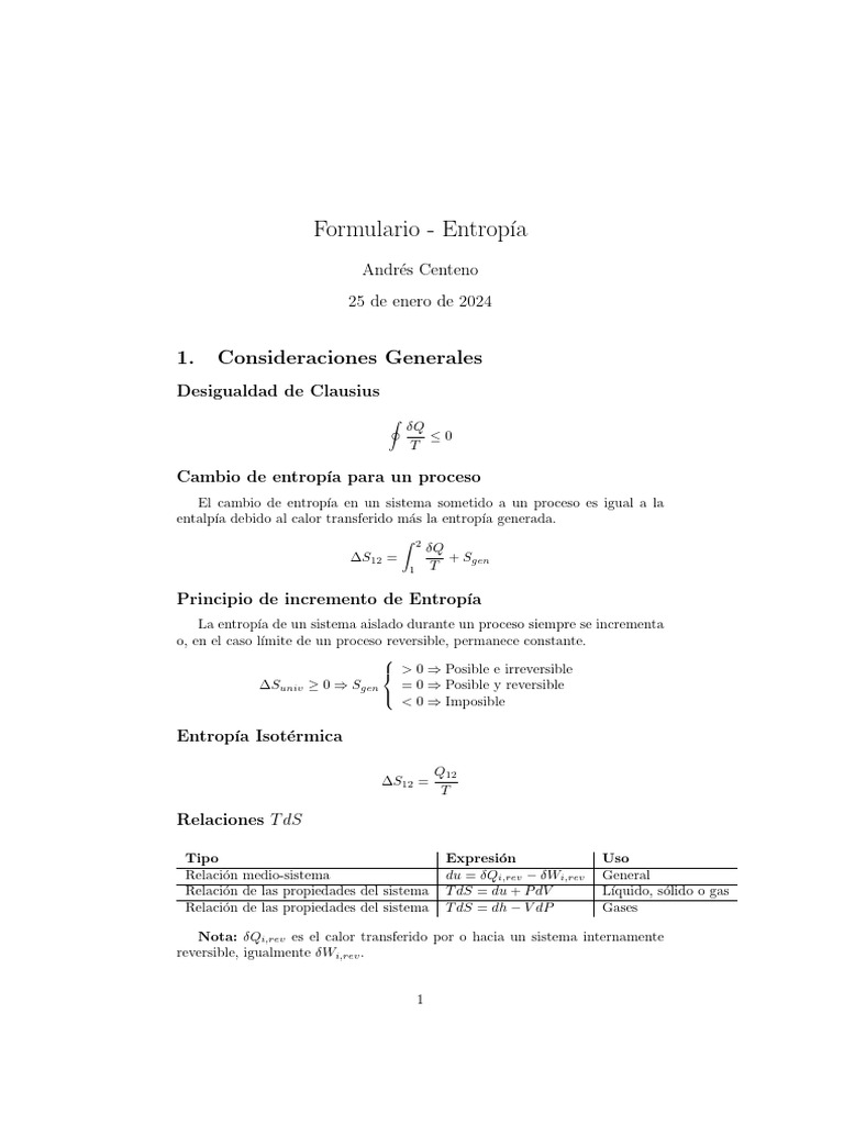 Relaciones Isentropicas en Termodinámica | PDF | Entropía | Cantidad