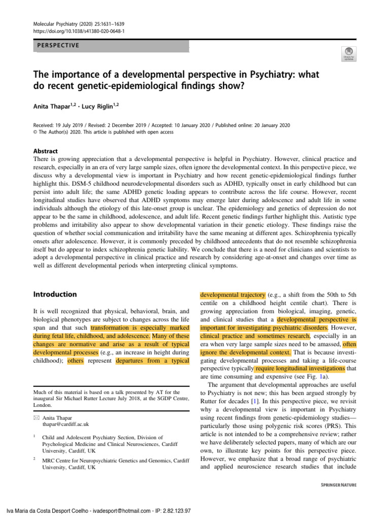 A Developmental Perspective in Psychiatry | PDF | Attention Deficit Hyperactivity Disorder ...