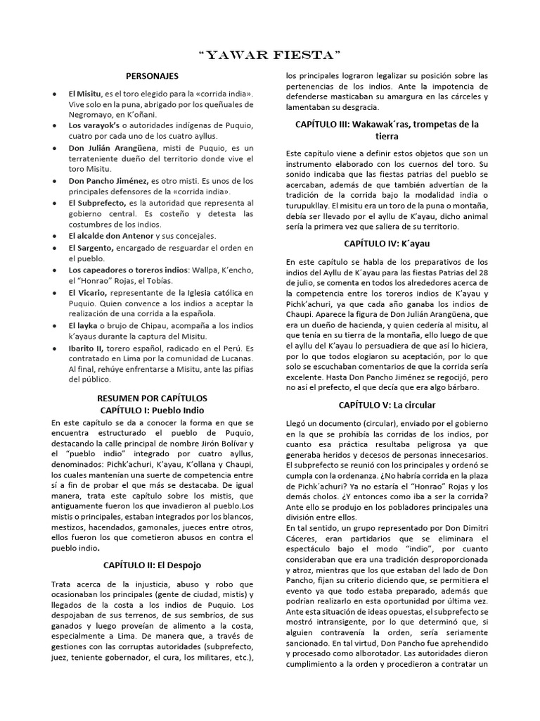 Yawar Fiesta Por Capítulos | PDF | Historia
