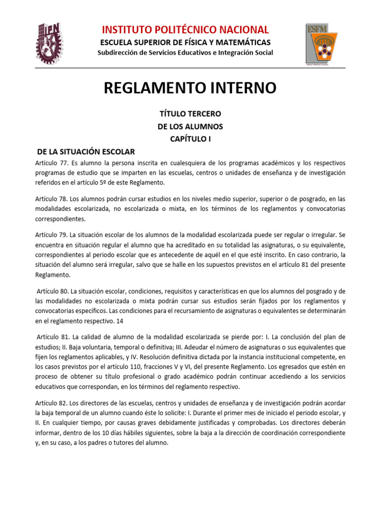 Reglamento-Interno-Alumnos | PDF | Educación más alta | Escuelas