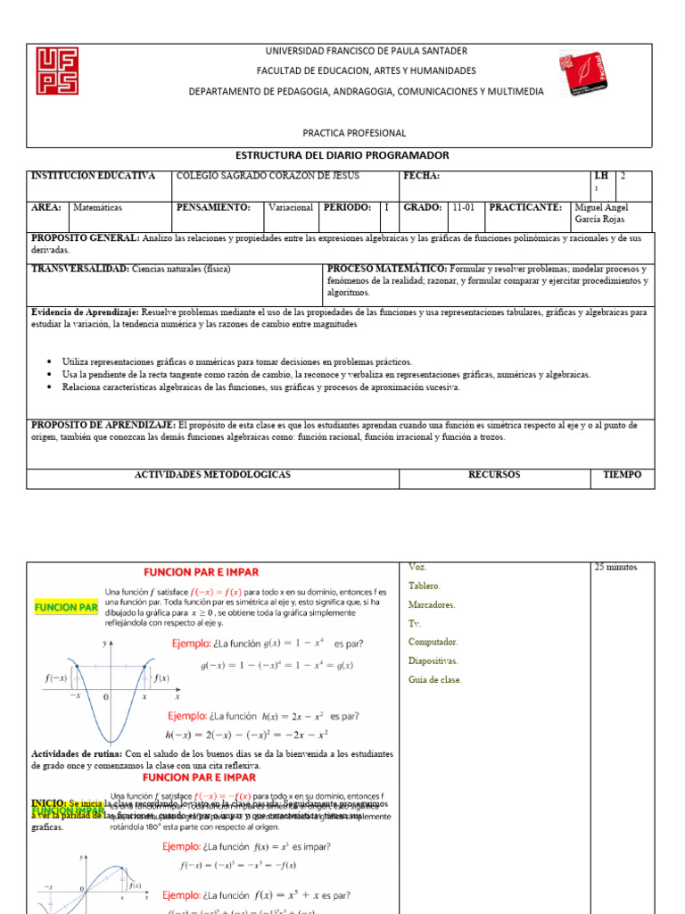 Diario Programador Funciones Iii | Descargar gratis PDF | Aprendizaje | Matemáticas