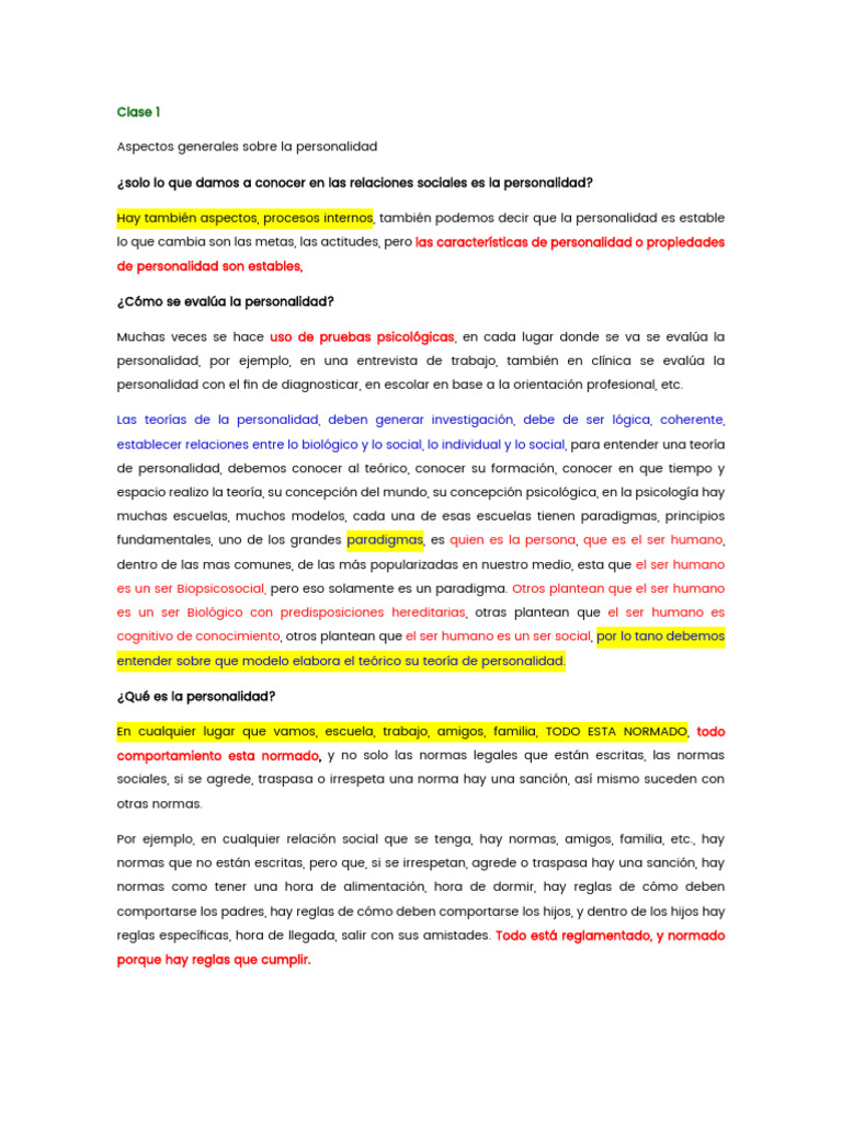 Clases Personalidad | PDF | Psique (psicología) | Sicología