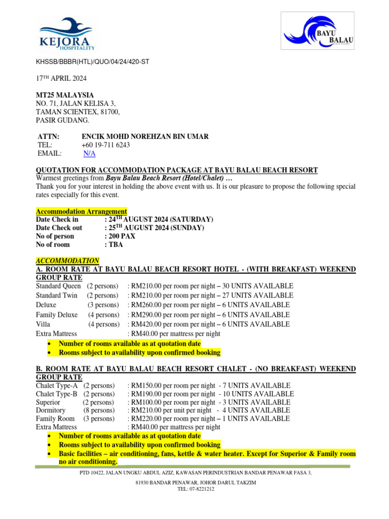 Quo 420 - Mt25 Malaysia (Accommodation) On 24 - 25 August 2024 | PDF | Taxes