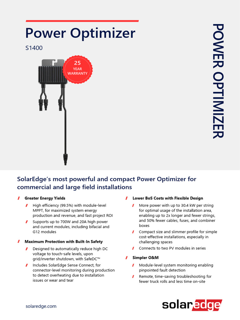 Se s1400 Commercial Power Optimizer Datasheet Eng Row | Download Free PDF | Photovoltaics ...