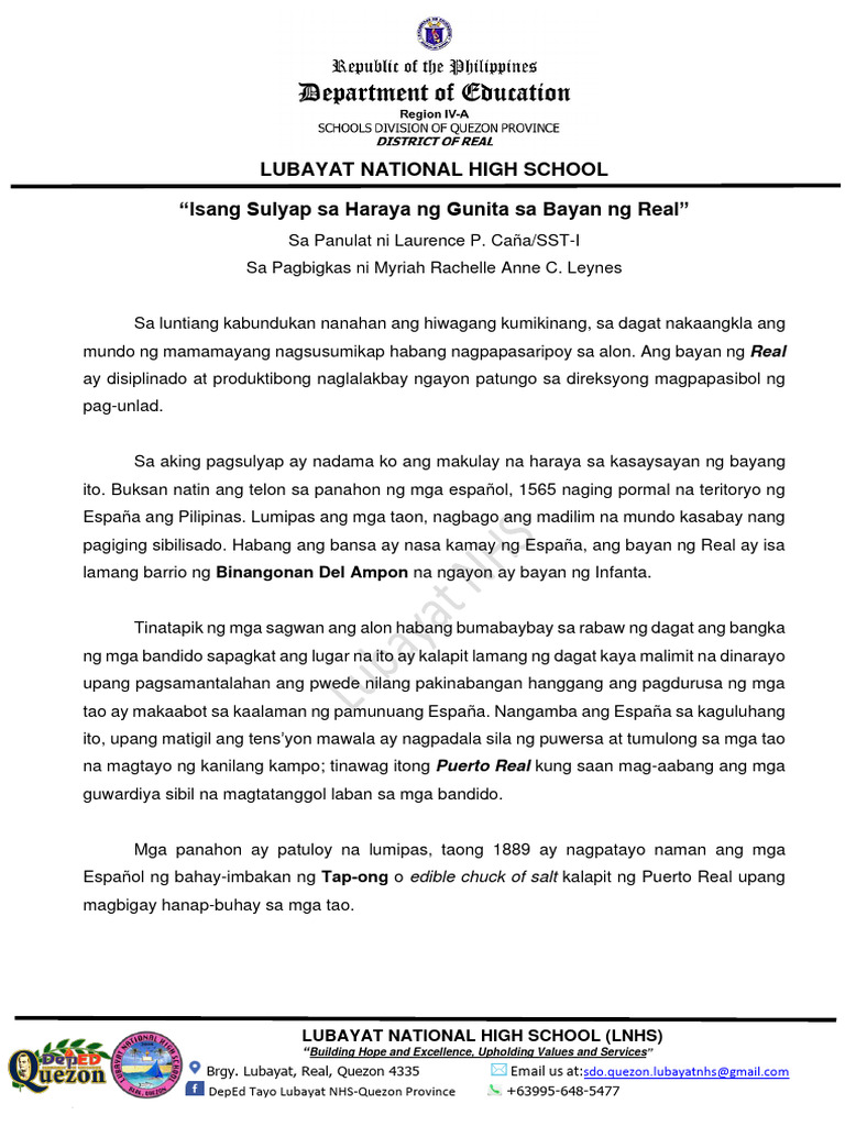 Oratorical Speech - Bayan NG REAL - 2023-2024 | PDF