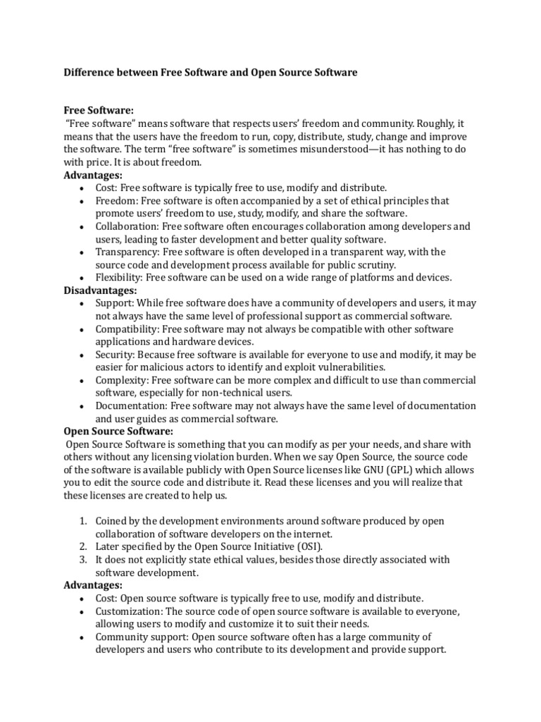 Difference Between Free Software and Open Source Software | PDF | Free Software | Open Source