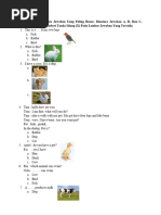 Soal Bahasa Inggris Kelas 1 SD Bab Hewan Animal - Pilihan Ganda | PDF