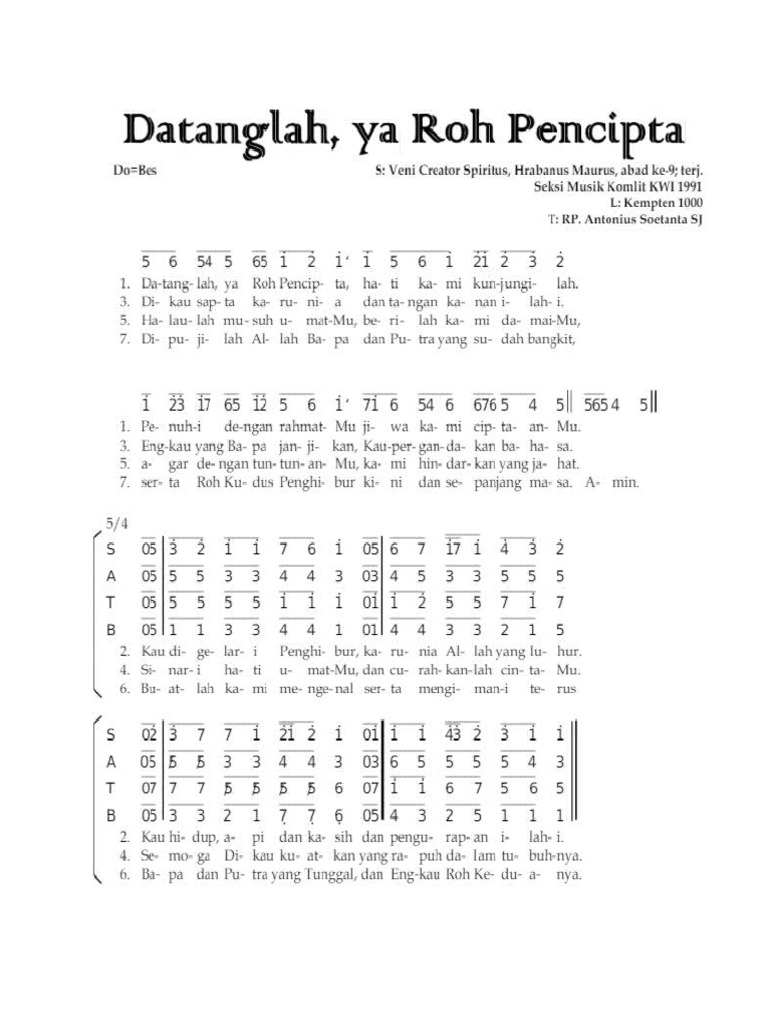 Datanglah Ya Roh Maha Pencipta | PDF