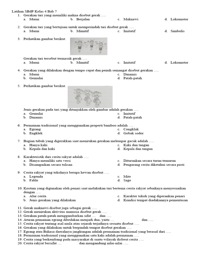 Latihan SBDP Kelas 4 Bab 7 | PDF