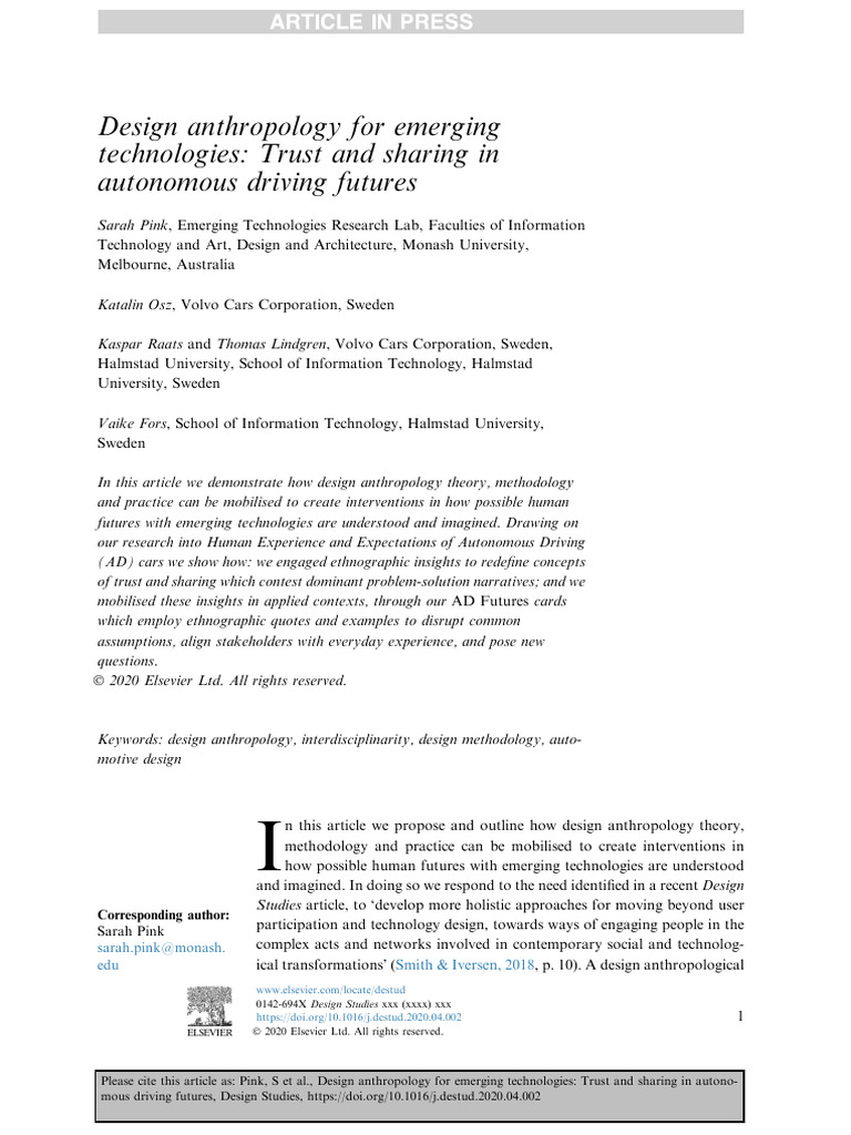 Design Anthropology in Autonomous Driving | PDF | Ethnography ...