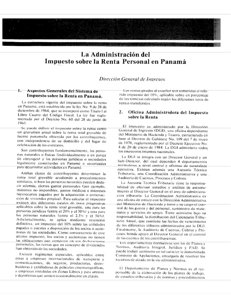 Administracion Impuesto Sobre La+renta Personal Panama Dgi | PDF