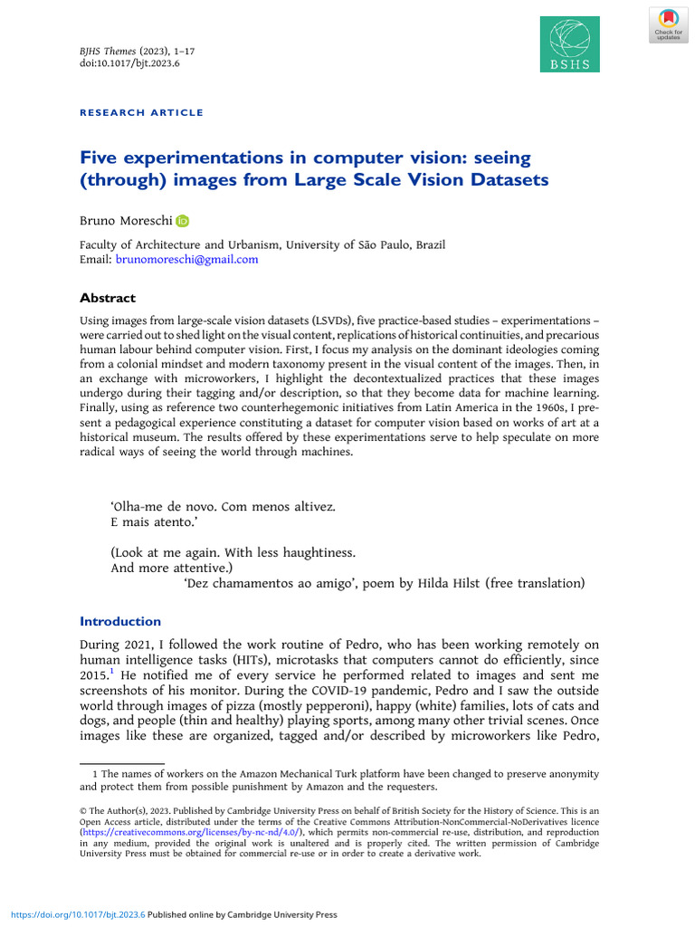 Five Experimentations in Computer Vision Seeing Through Images From ...