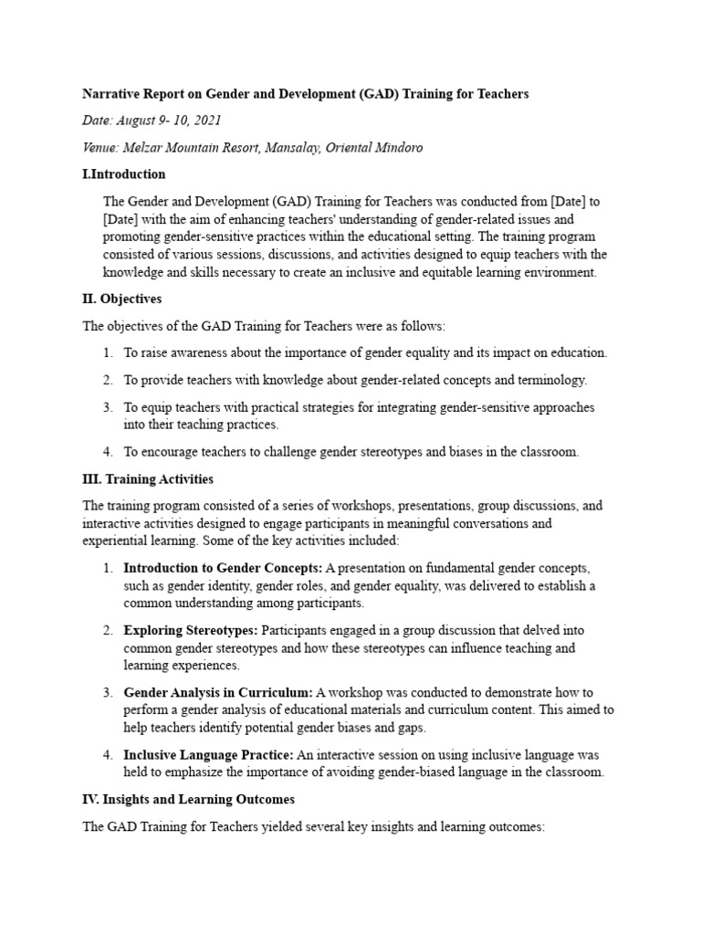 Gad Narrative Report 2023 | PDF | Teachers | Gender
