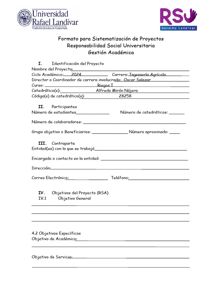 Formato para Sistematización de Proyectos RSU | PDF | Crecimiento personal y profesional