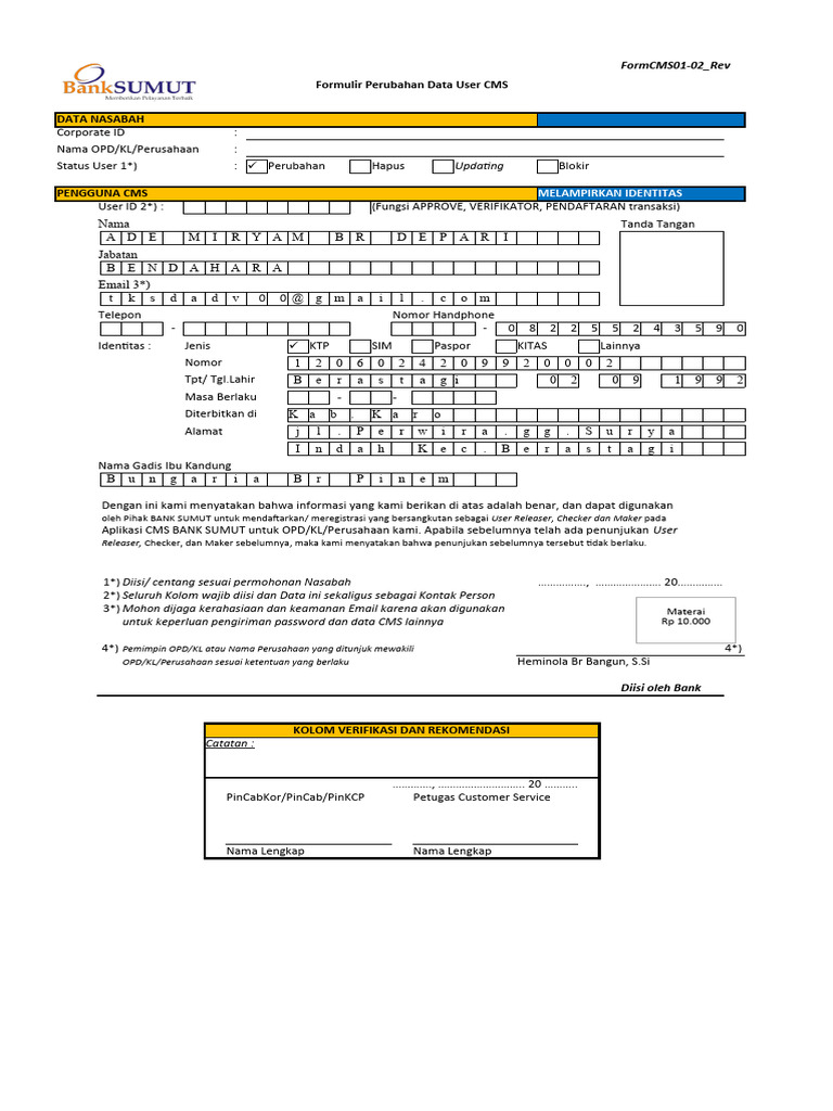 Formulir Perubahan Data CMS | PDF