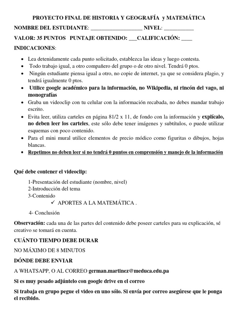 Proyecto Final de Historia - Geografía y Matemática | PDF | Era ...