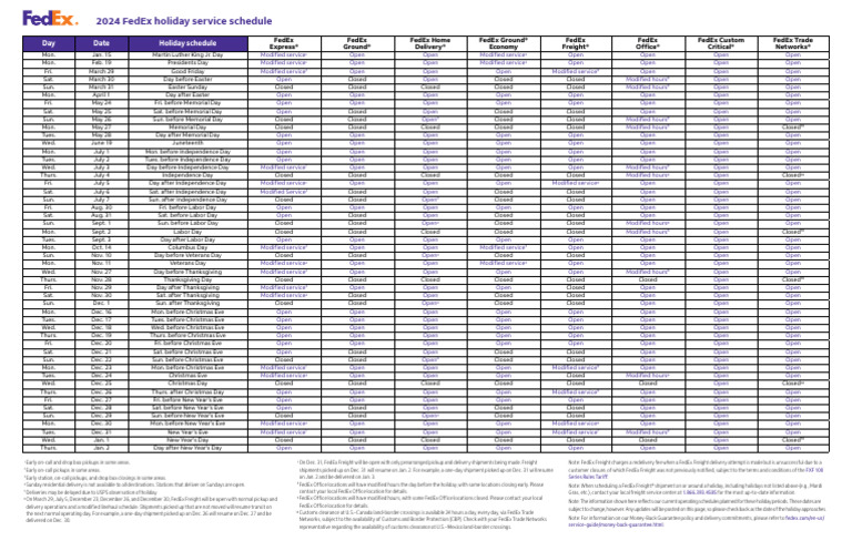 2024-Holiday-schedule-FedEx | PDF | Fed Ex | Cargo