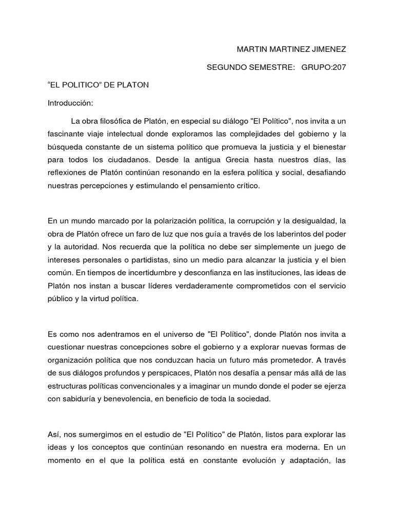 “EL POLITICO” PLATON | PDF | Platón | Democracia