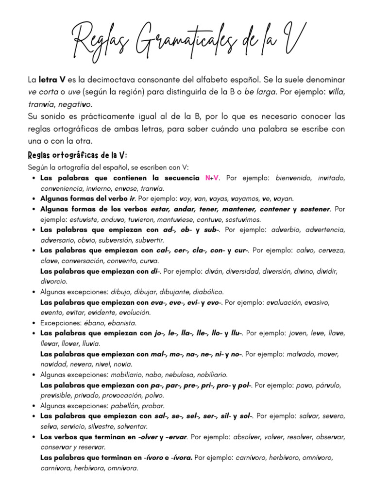 Reglas Gramaticales de La V | PDF | Idiomas | Estudios de idiomas extranjeros