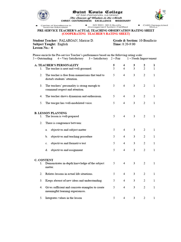 1-Demo Rubric Off Campus | PDF | Teachers | Learning