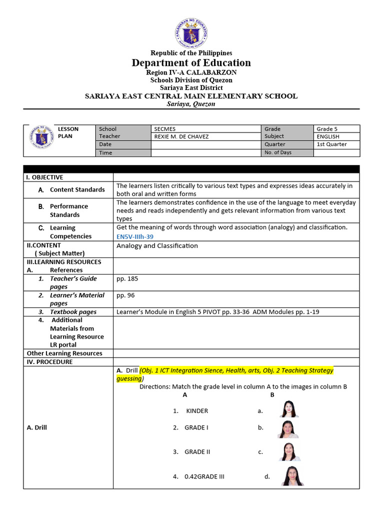 Co 1st English q1 Explicit Lesson Plan Week 8 Final | PDF | Learning