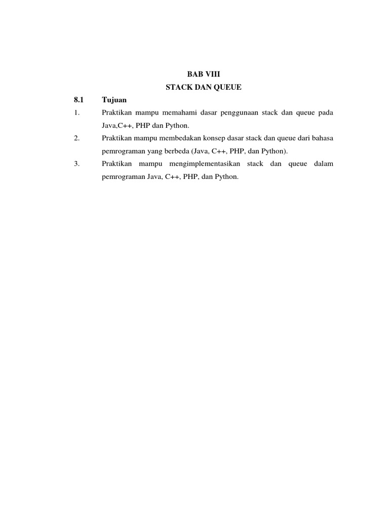 MODUL VII BAB VIII Struktur Data Stack Dan Queue | PDF | Metode & Bahan Ajar