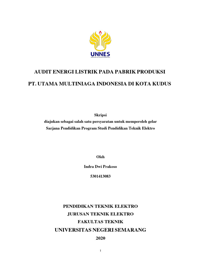 Indra Dwi Prakoso - 2020 - Audit Energi Listrik Pada Pabrik Produksi PT - Utama Multiniaga ...