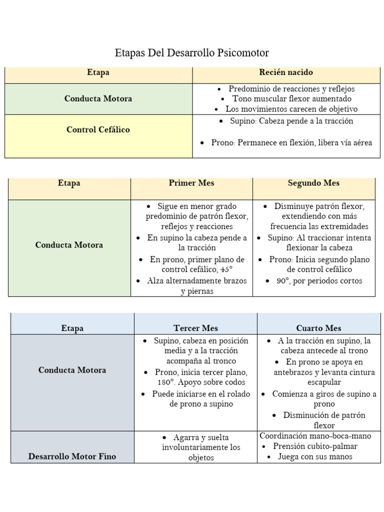 Etapas Del Desarrollo Psicomotor - Pediatria 2024 | PDF | Mano