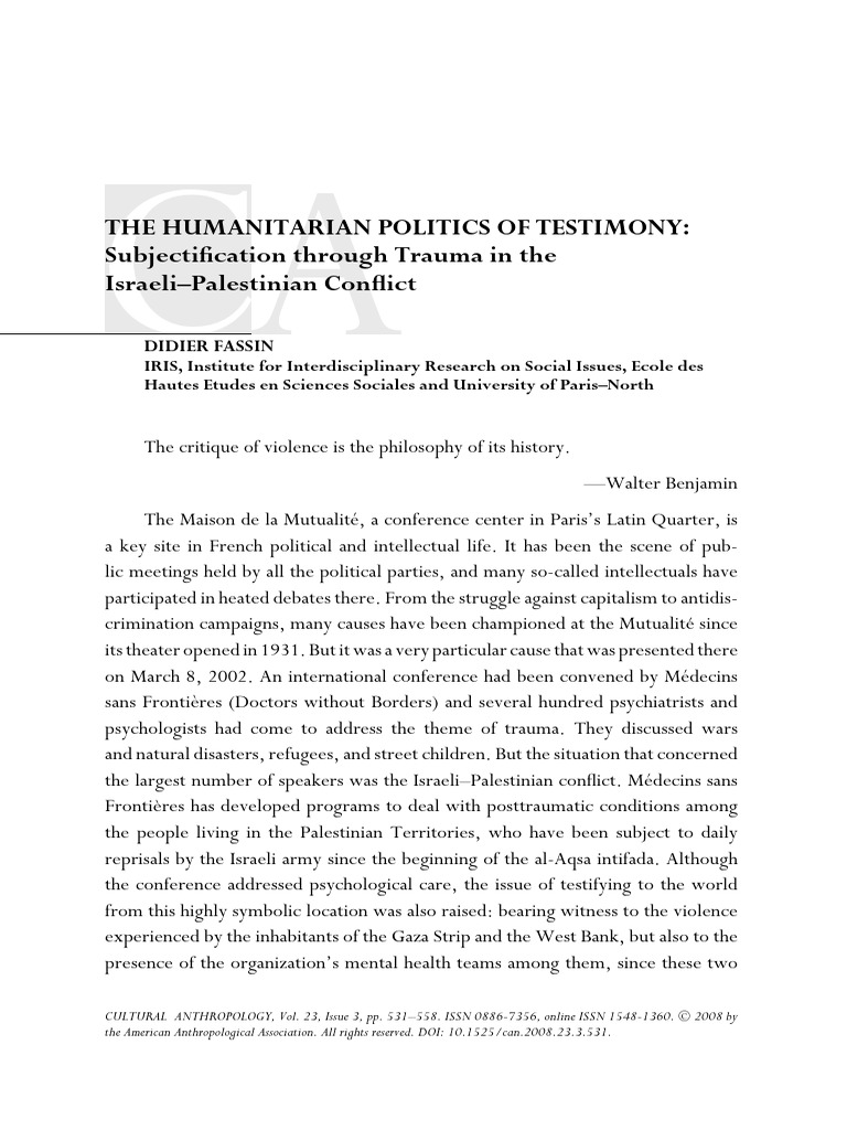The Humanitarian Politics of Testimony: Subjectification Through Trauma ...