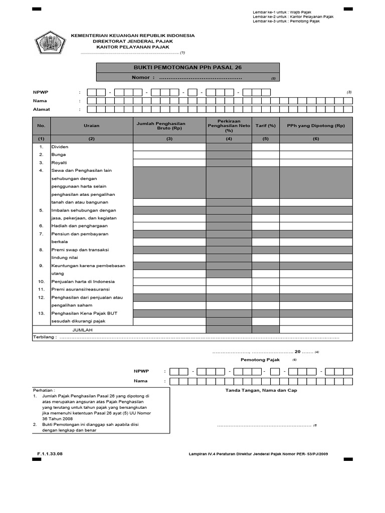 20 Bukti Potong PPH Pasal 26 | PDF