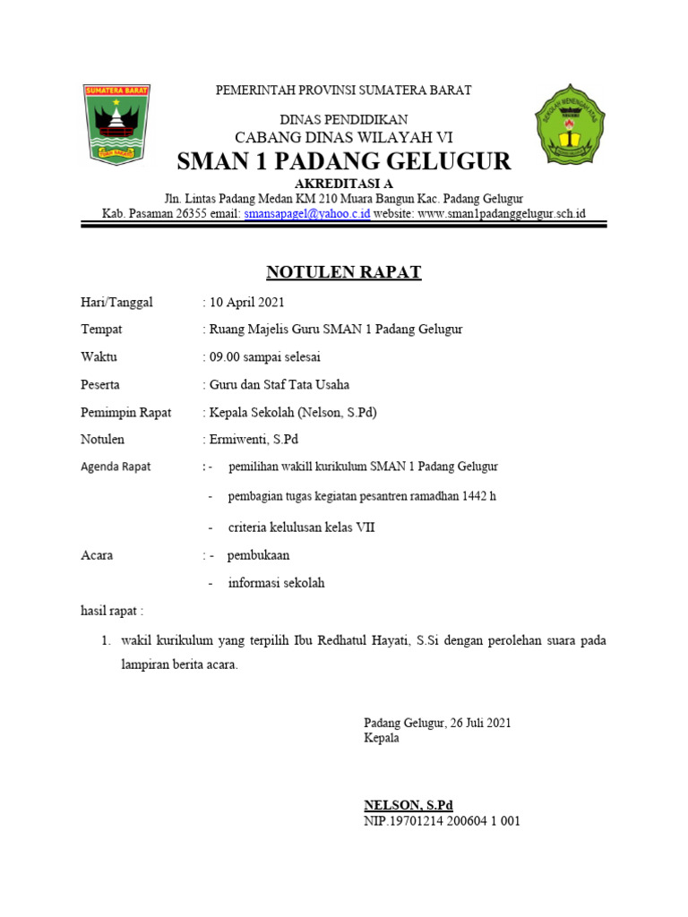 Notulen Rapat Pembagian Tugas Sekolah | PDF