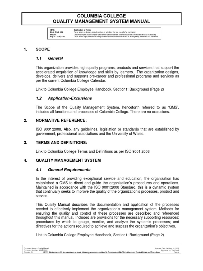 Columbia College Quality Management Manual | PDF | Quality Management ...